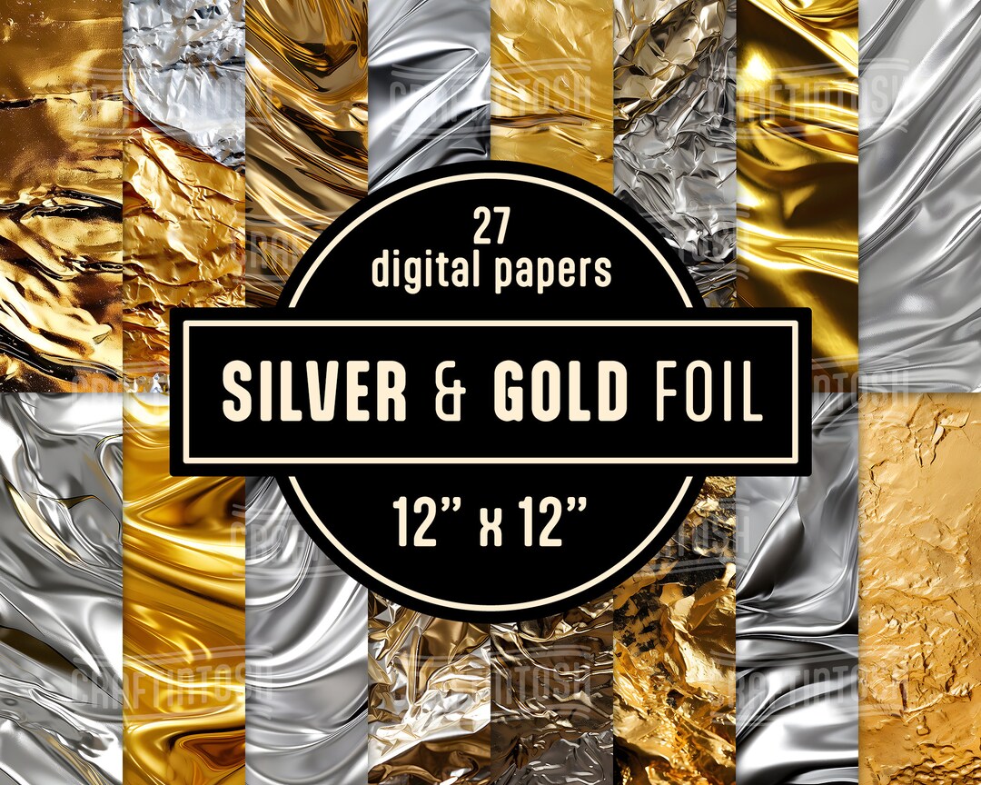 Silver Gold Foil Digital Papers Art Set - 27 PNG Digital Graphics ...