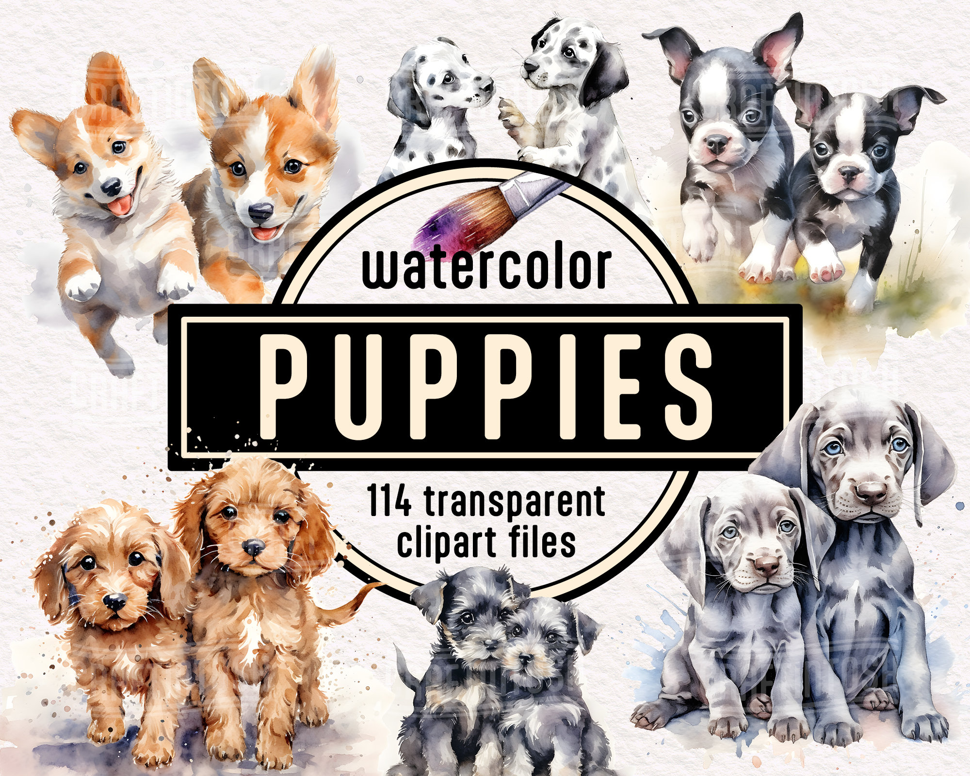 Watercolor Puppies PNG Clipart Bundle: Cute Two Pet Portrait - Etsy