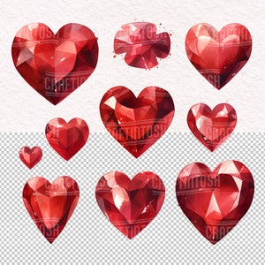 Watercolor Red Ruby Gemstone Clipart - 26 PNG Ruby Clipart Cut Heart ...