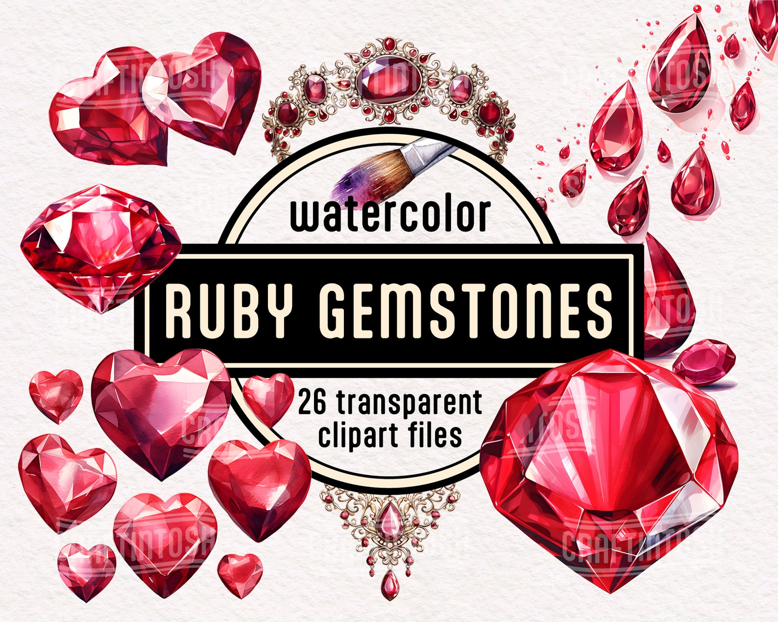 Watercolor Red Ruby Gemstone Clipart - 26 PNG Ruby Clipart Cut Heart ...