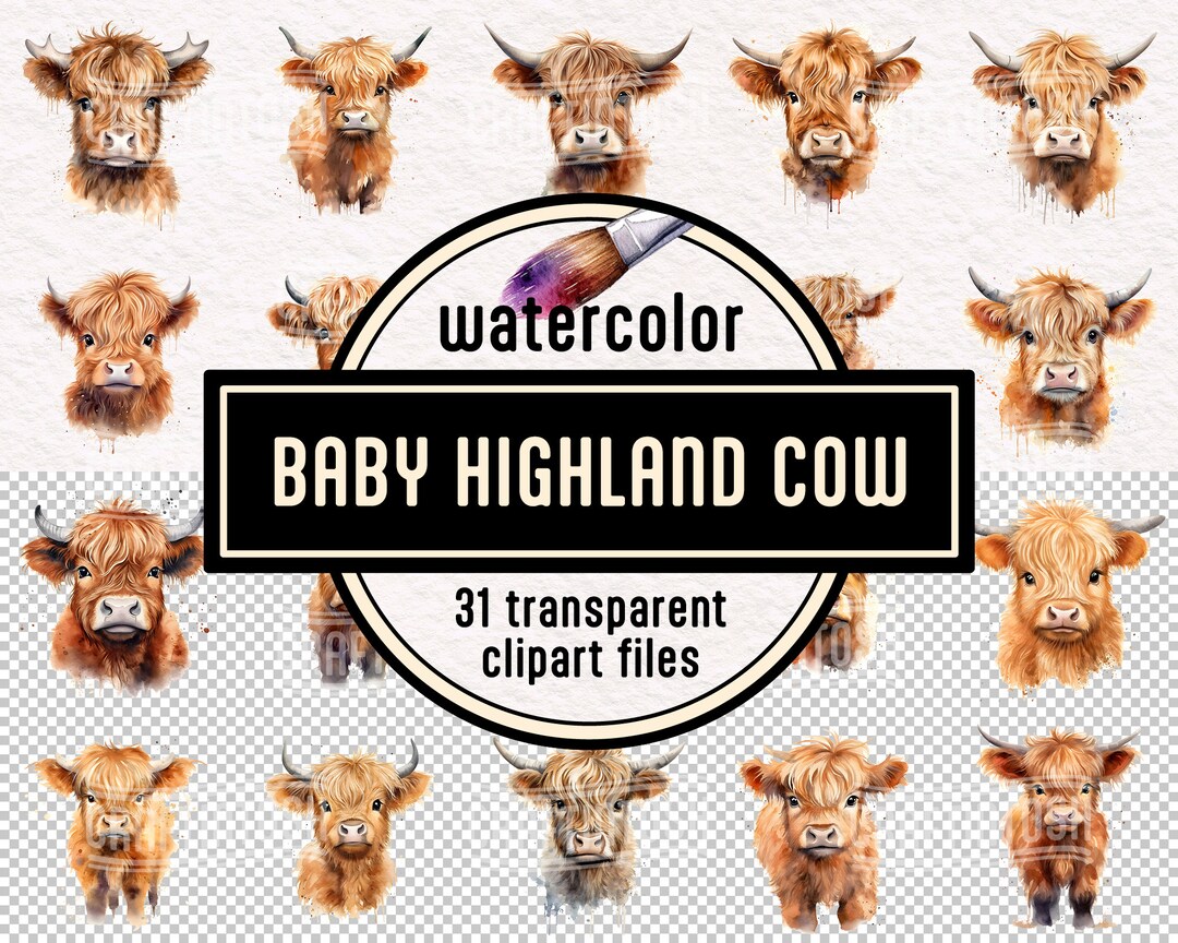 Watercolor Baby Highland Cow Clipart Set - Digital Graphics Instant ...