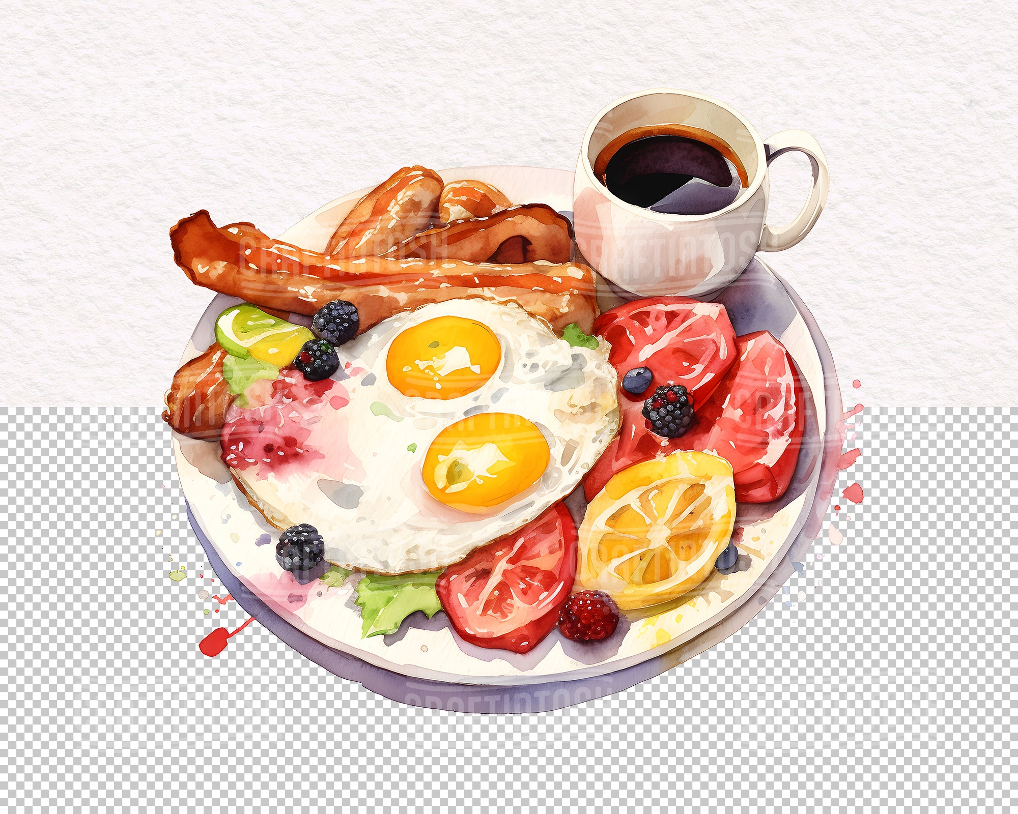 Watercolor Breakfast Clipart - Transparent PNG Brunch Illustrations ...
