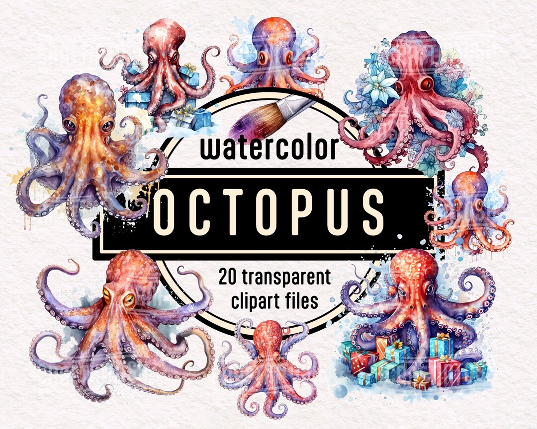 Watercolor Octopus Clipart Under the Sea Life Ocean PNG, Printable ...