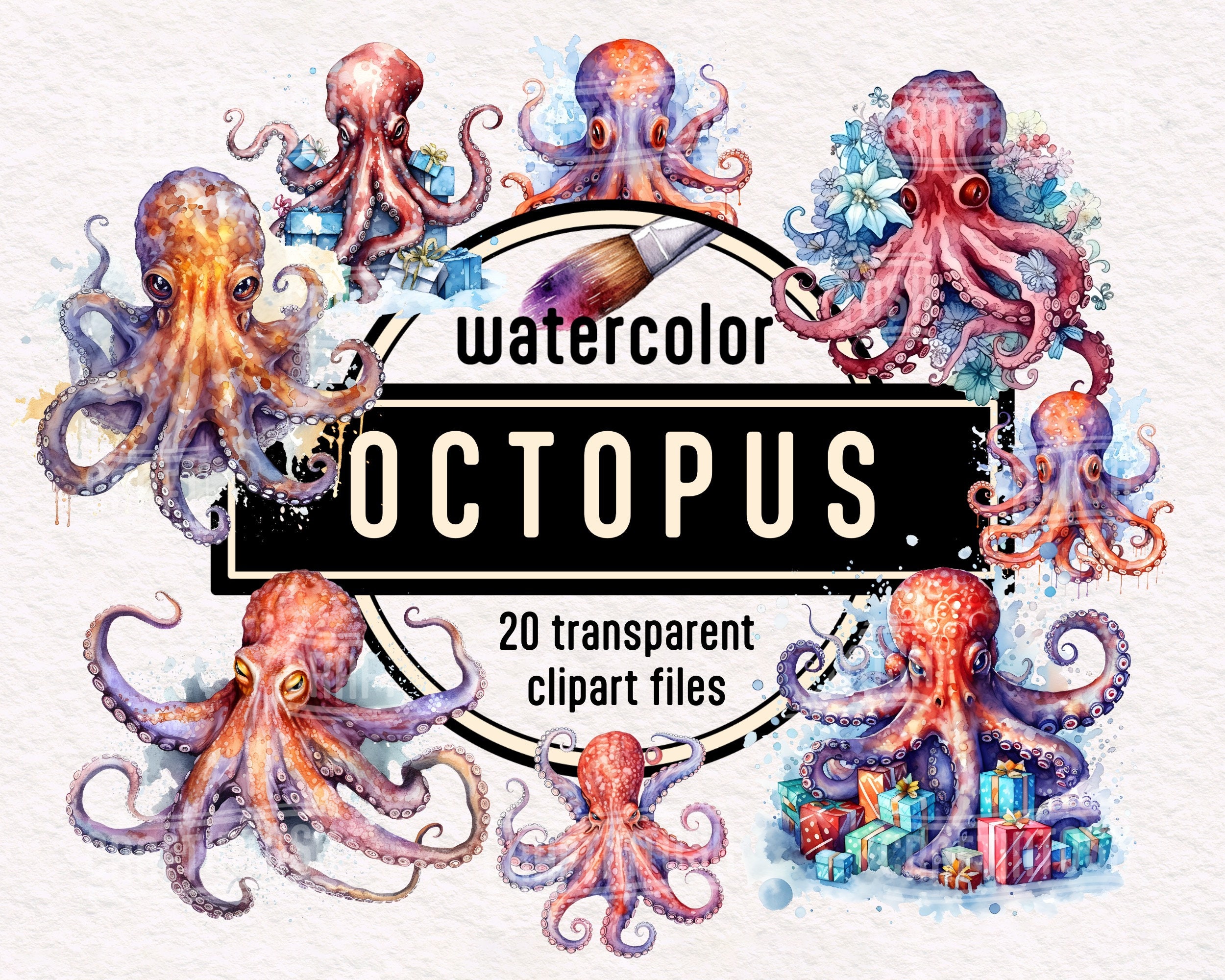 Watercolor Octopus Clipart Under the Sea Life Ocean PNG, Printable ...
