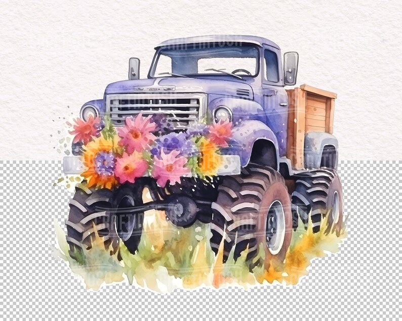 Watercolor Monster Truck Clip Art 53 PNG Set - Digital Graphics ...
