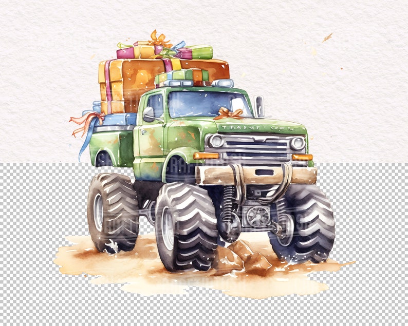Watercolor Monster Truck Clip Art 53 PNG Set - Digital Graphics ...