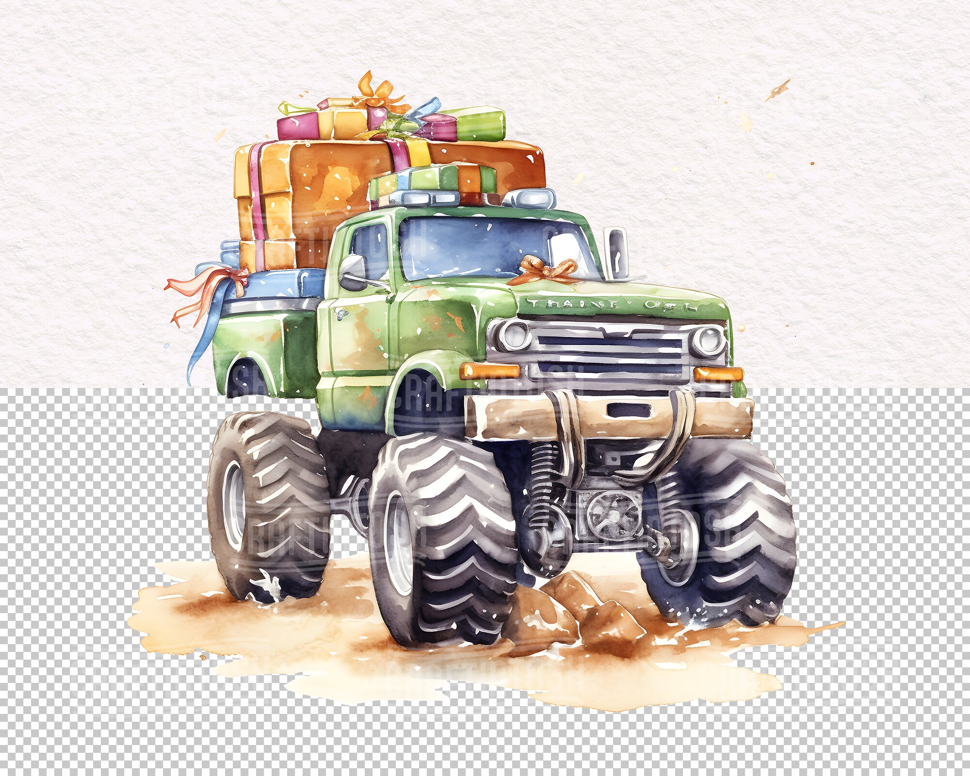 Watercolor Monster Truck Clip Art 53 PNG Set - Digital Graphics ...
