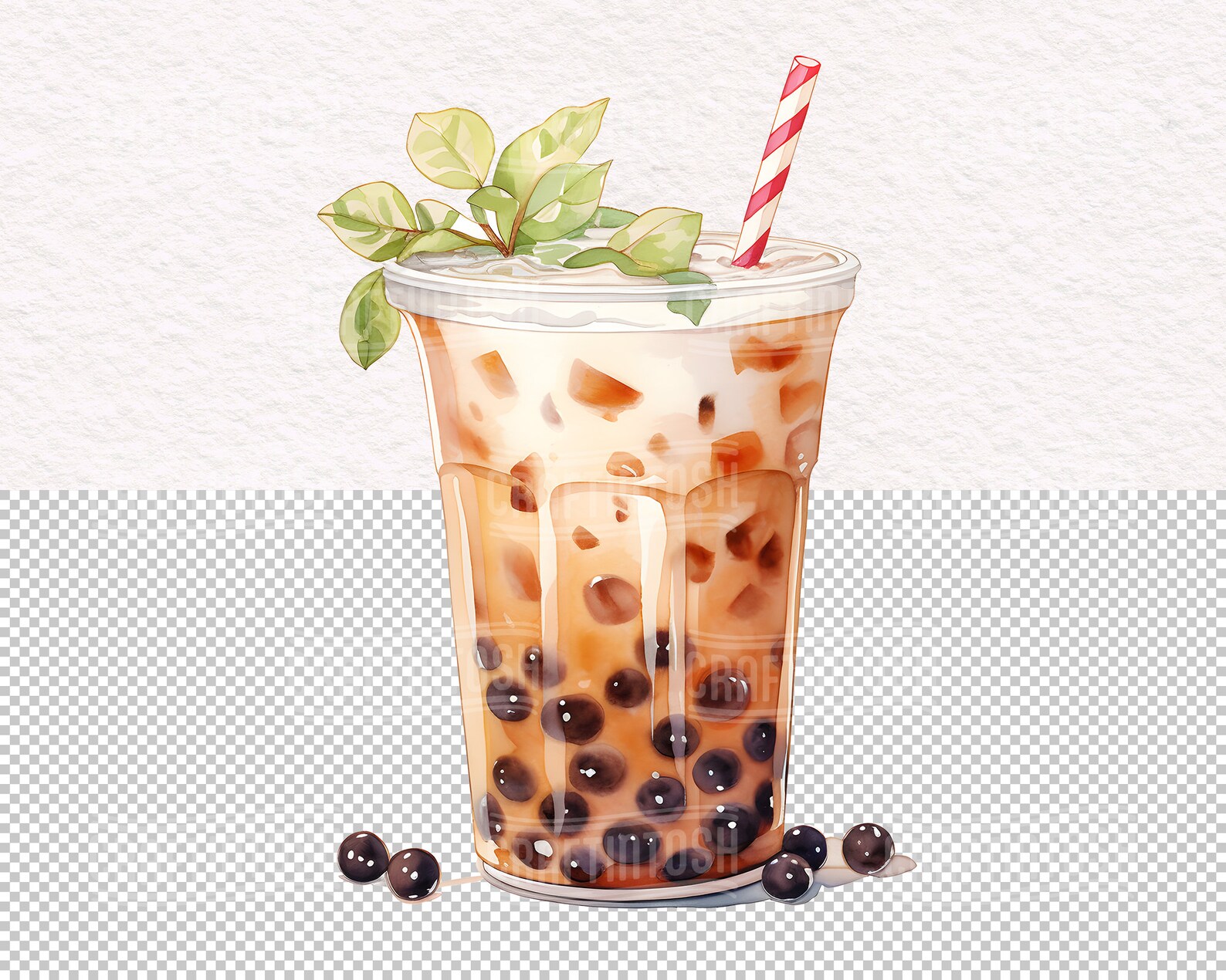Watercolor Bubble Tea Clip Art Transparent Boba Tea PNG Popping Boba ...