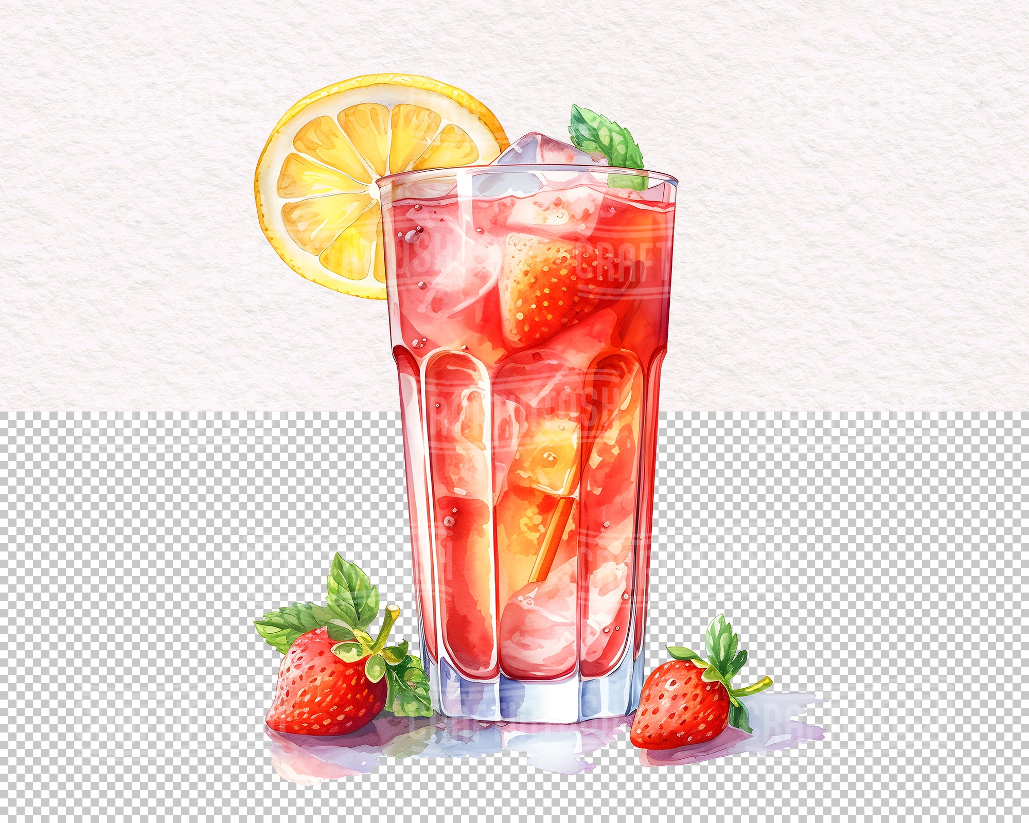 Watercolor Strawberry Lemonade PNG Clipart Instant Download Commercial ...