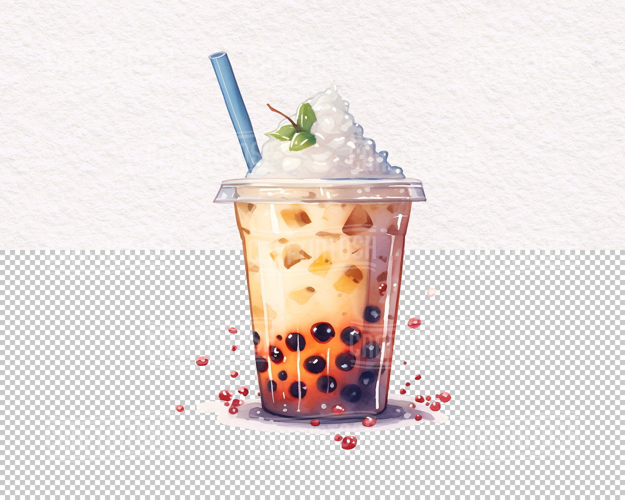 Watercolor Boba Tea Clipart - Bubble Tea PNG Tapioca Tea Boba Nai Cha ...