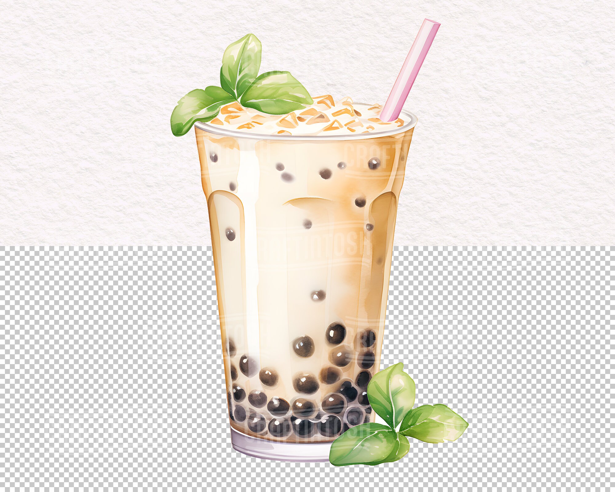 Watercolor Bubble Tea Clip Art Transparent Boba Tea PNG Popping Boba ...