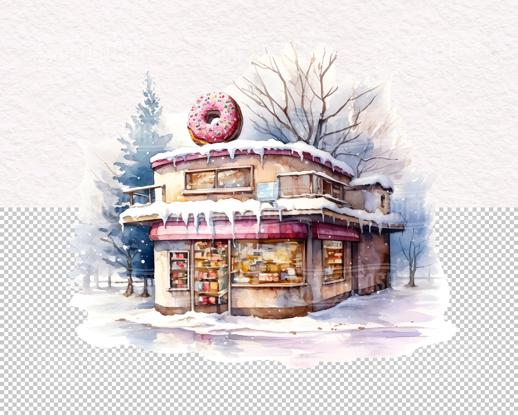 Watercolor Donut Shop Clipart PNG Donut Clip Art Bakery Sweet Dessert ...