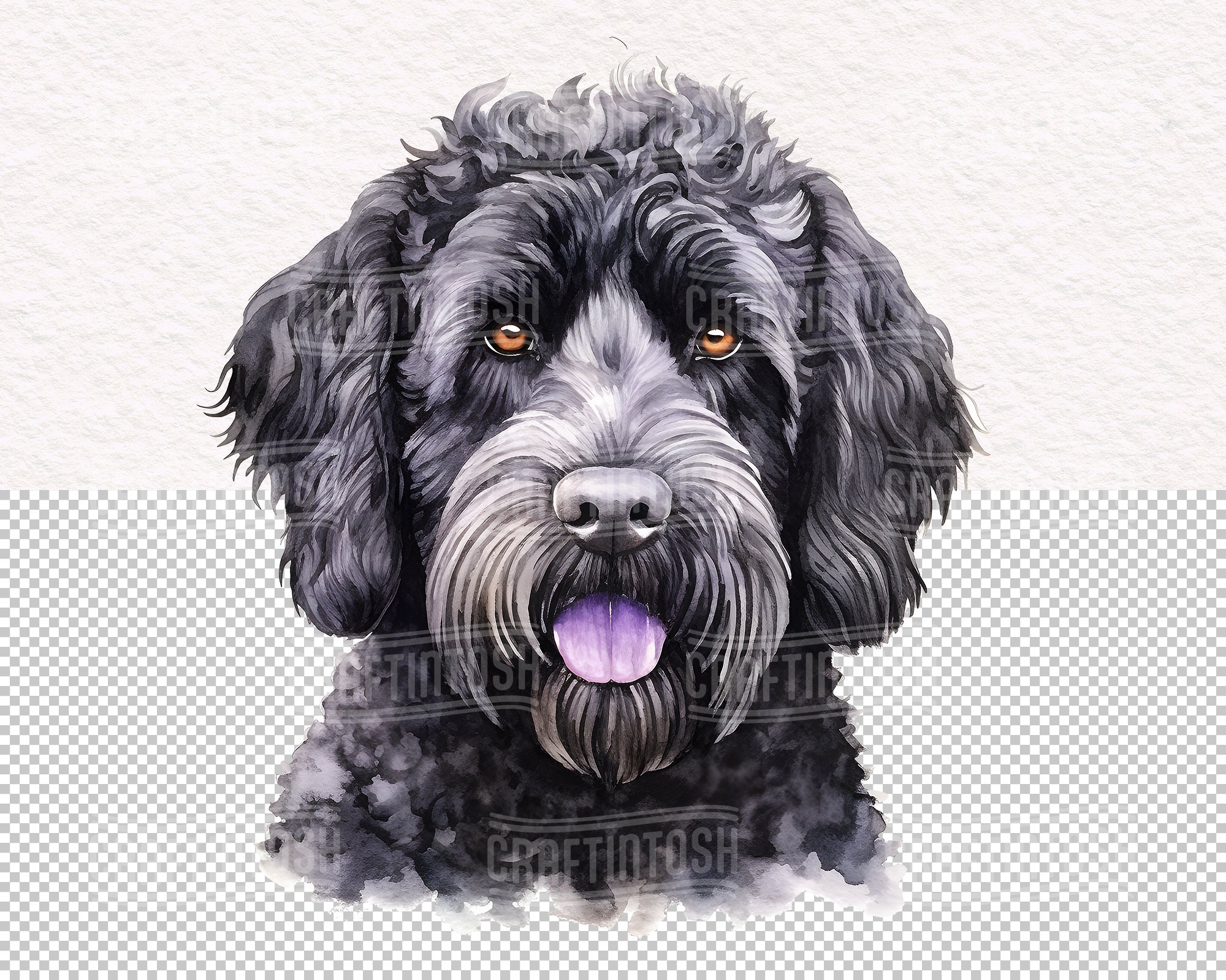 Watercolor Black Labradoodle Dog PNG Clipart Cute Puppies Pet Portrait ...