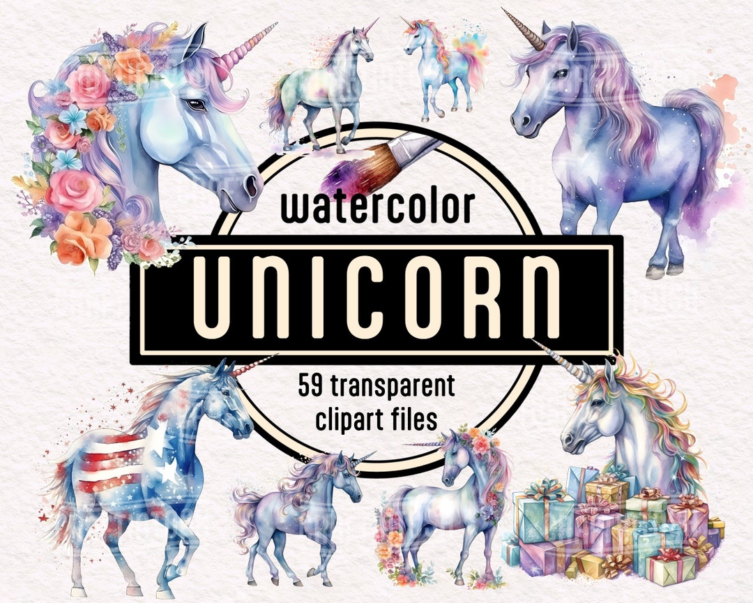 Watercolor Unicorn Clipart PNG Bundle Magical Unicorn Head Clipart ...