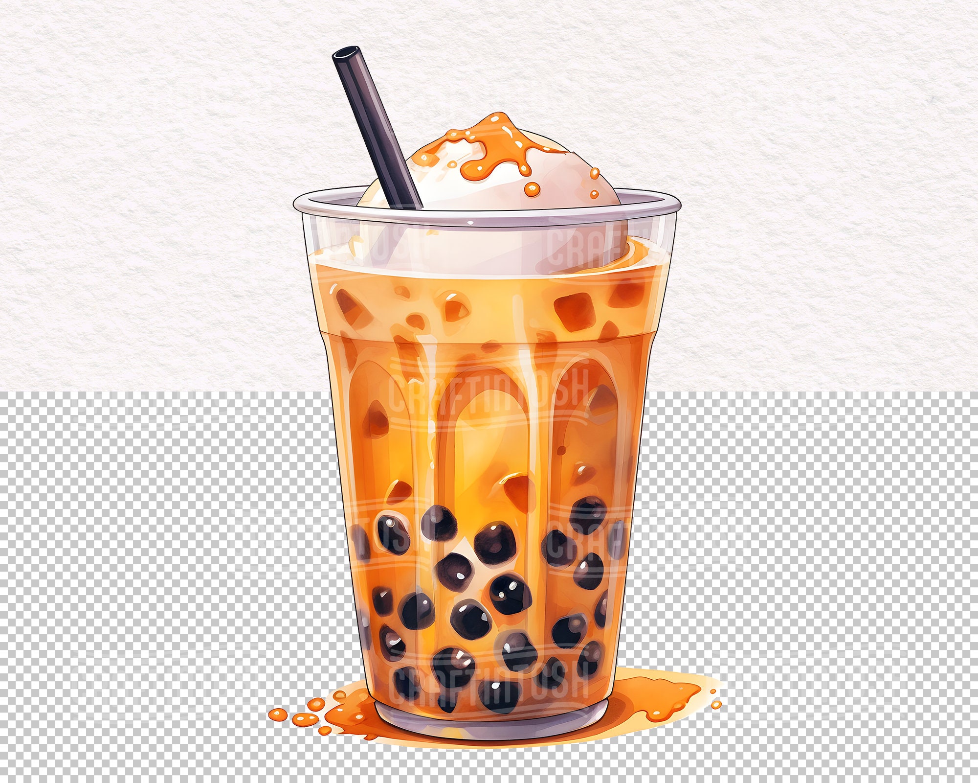 Watercolor Boba Tea Clipart - Bubble Tea PNG Tapioca Tea Boba Nai Cha ...