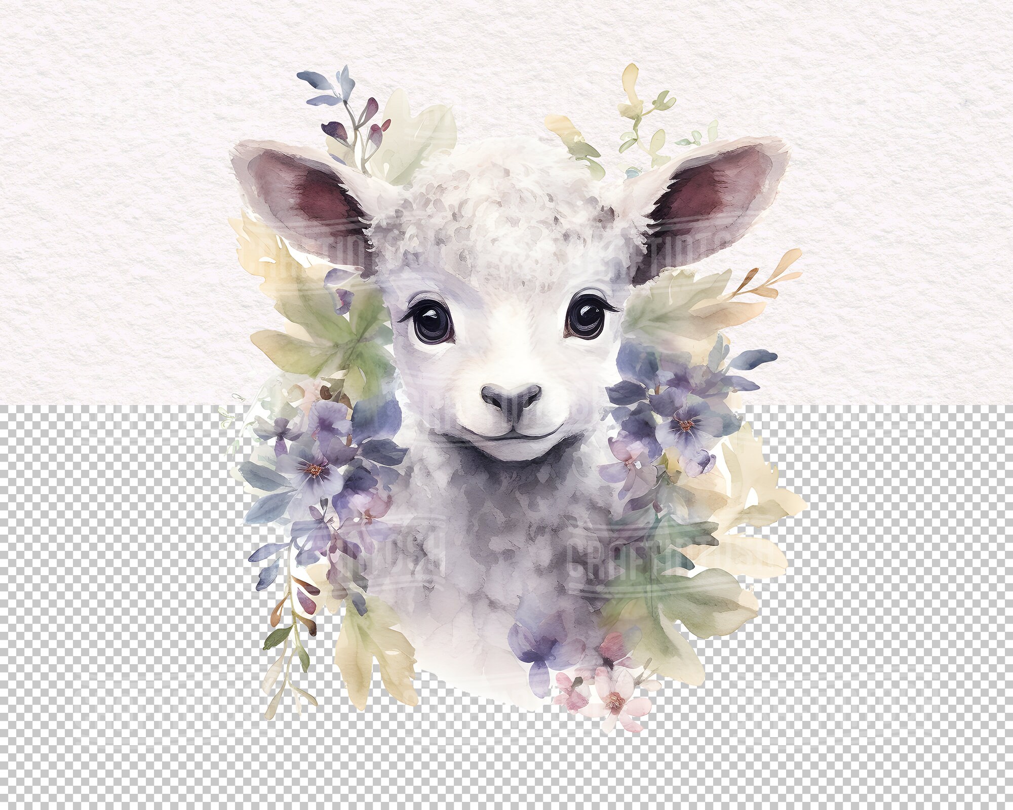 Floral Baby Lamb Clipart Spring Lamb PNG With Flowers for Nursery Wall ...