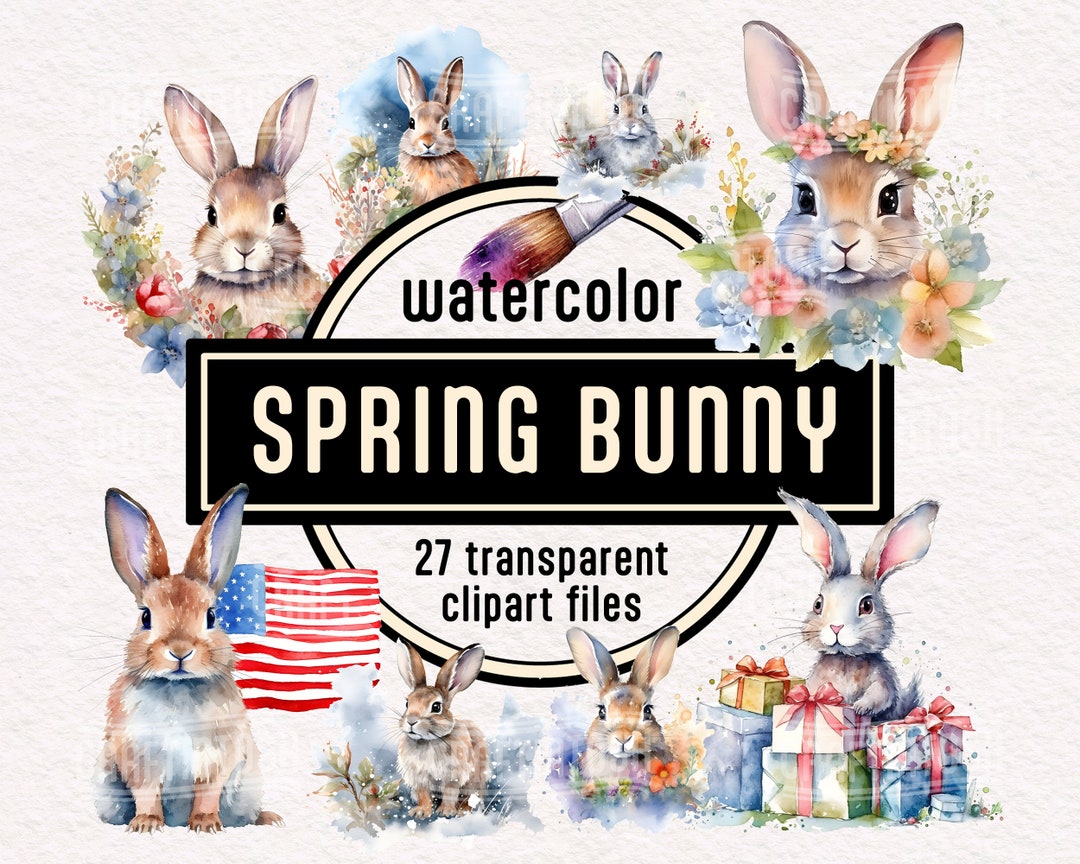Watercolor Spring Bunny Clipart - Transparent Clipart PNG Instant ...