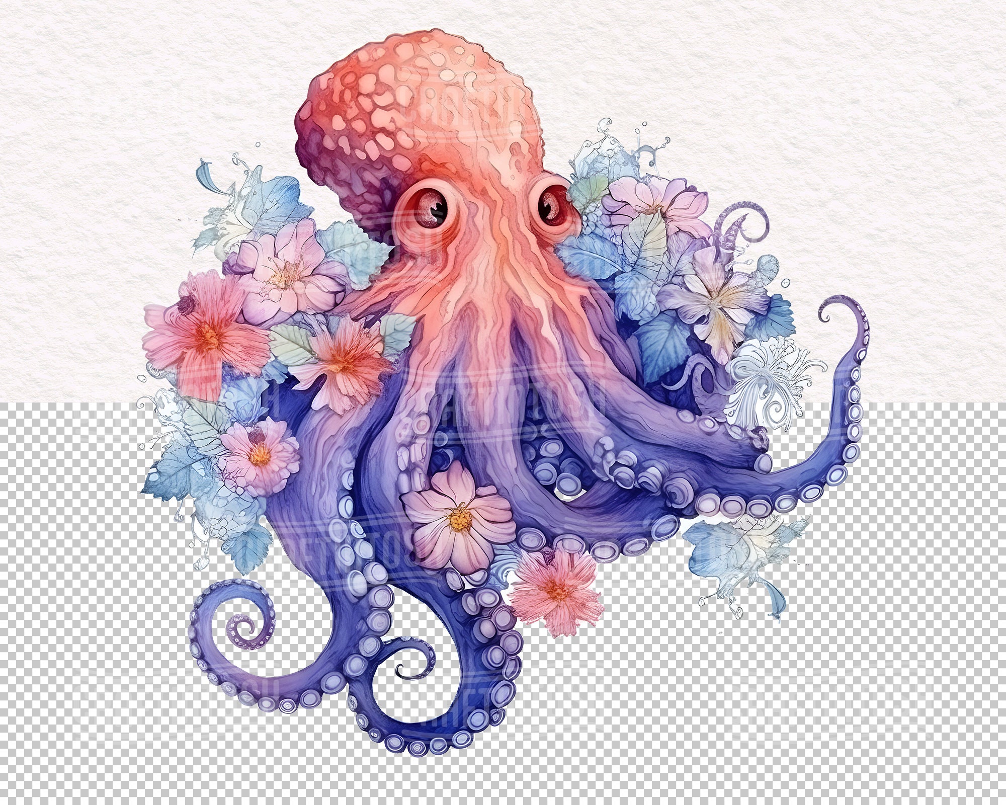 Watercolor Octopus Clipart Under the Sea Life Ocean PNG, Printable ...