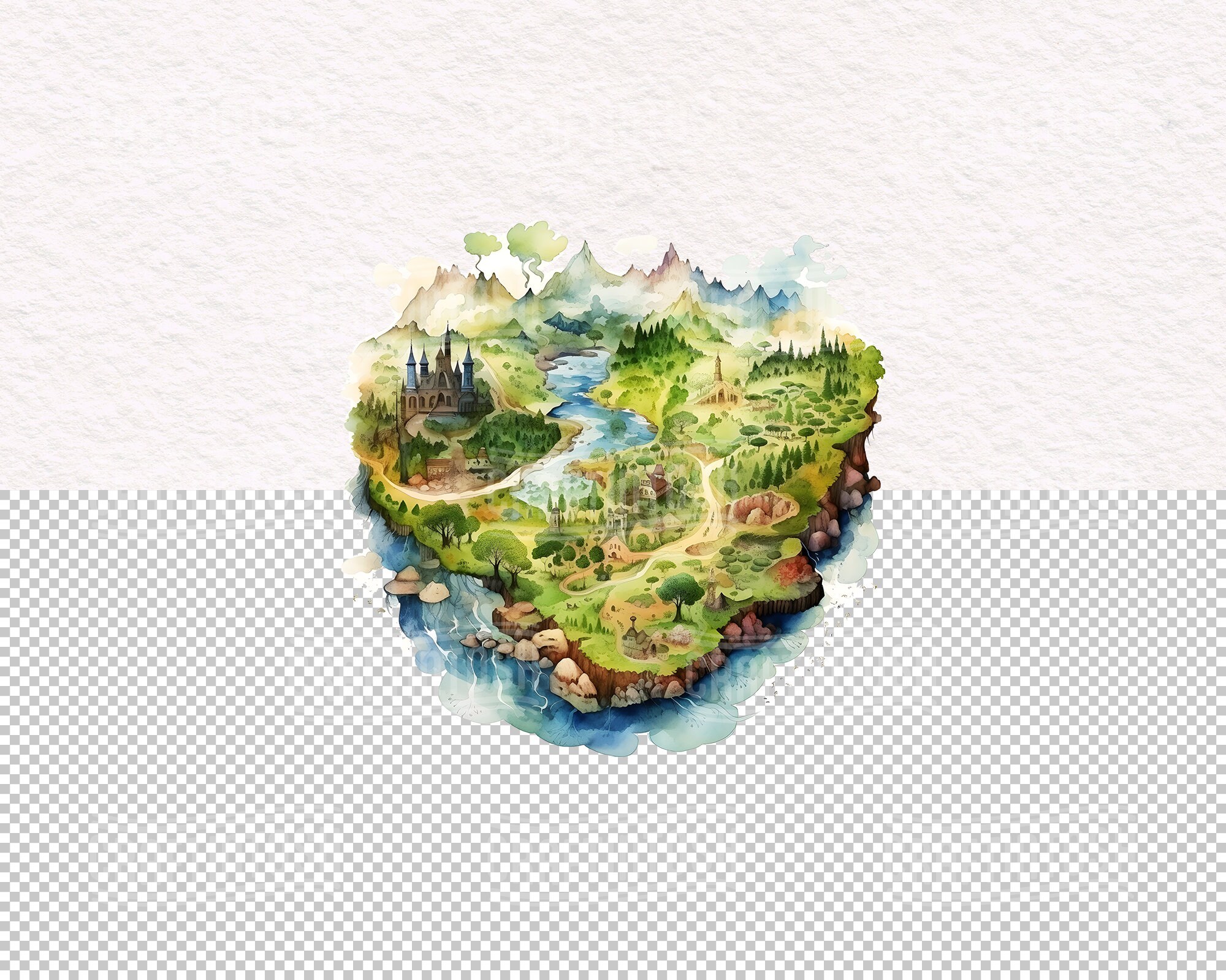 Watercolor Fantasy Land Map Clipart - Fantasy World Adventure Map ...