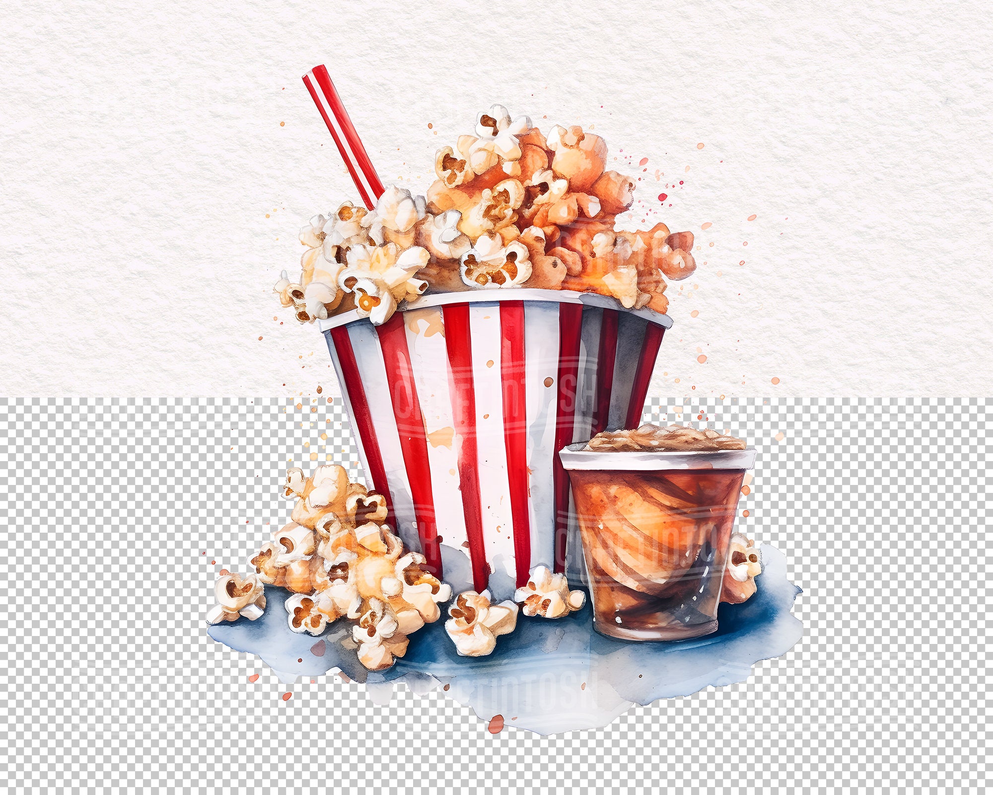Watercolor Movie Night Clipart Popcorn Box Clipart PNG Film Night Binge ...
