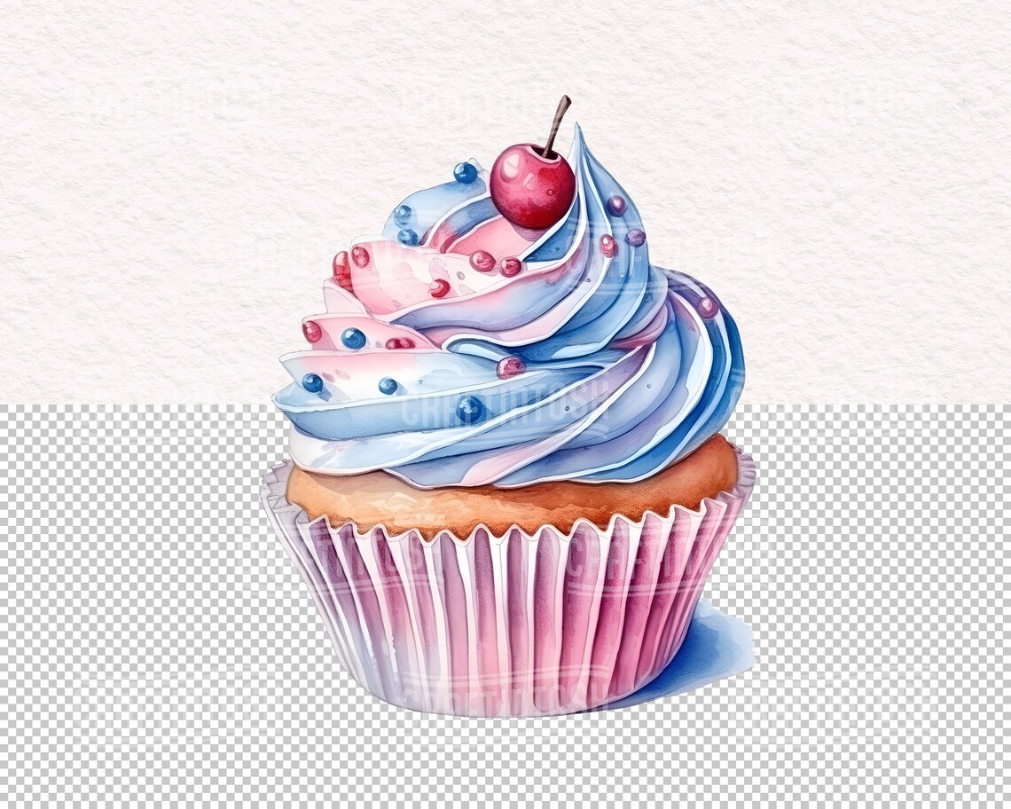 Watercolor Cupcake PNG Clip Art, Baking Clipart, Dessert Clipart, Food ...