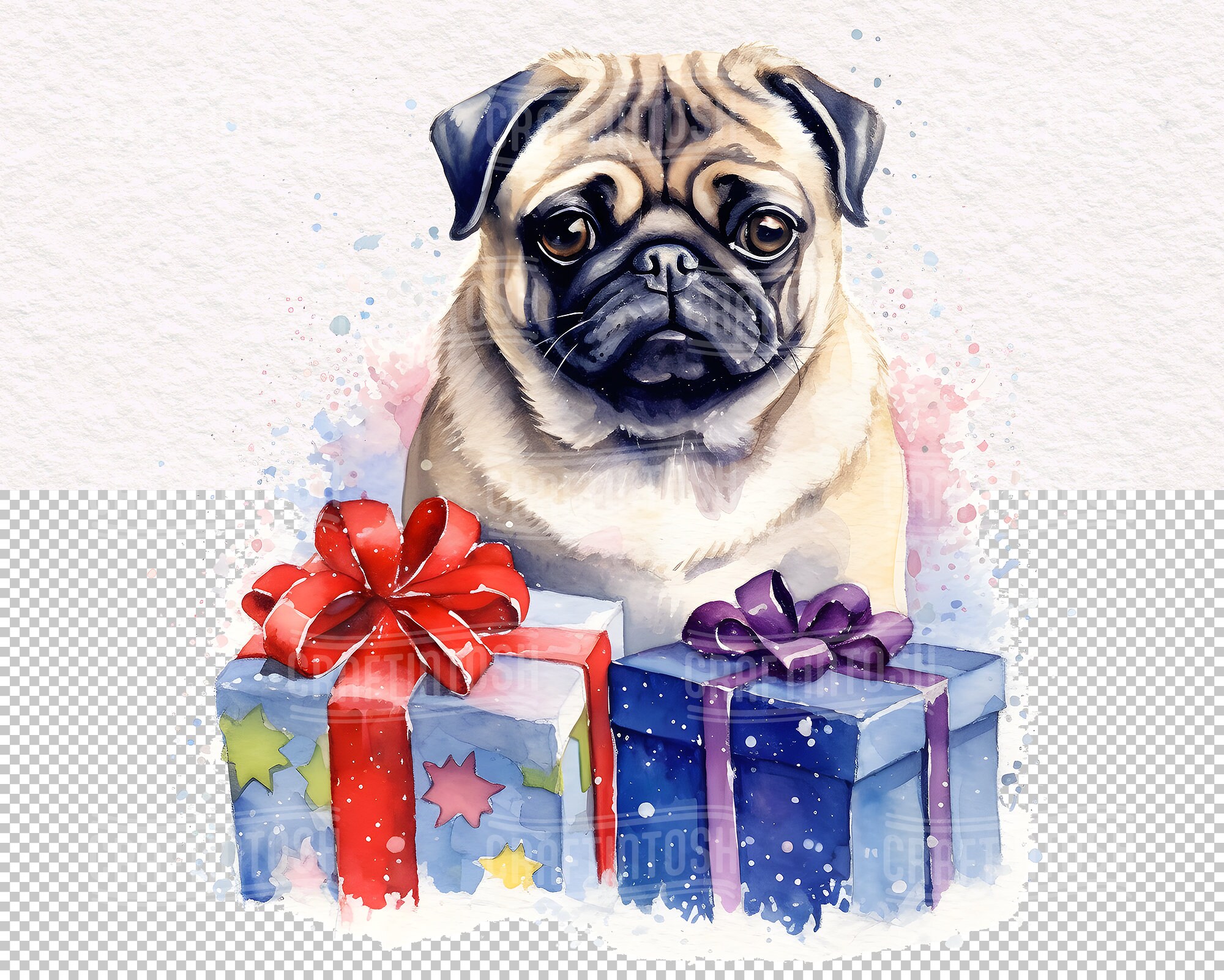 Watercolor Dog With Presents PNG Clipart Dogs With Christmas Gifts Cute ...