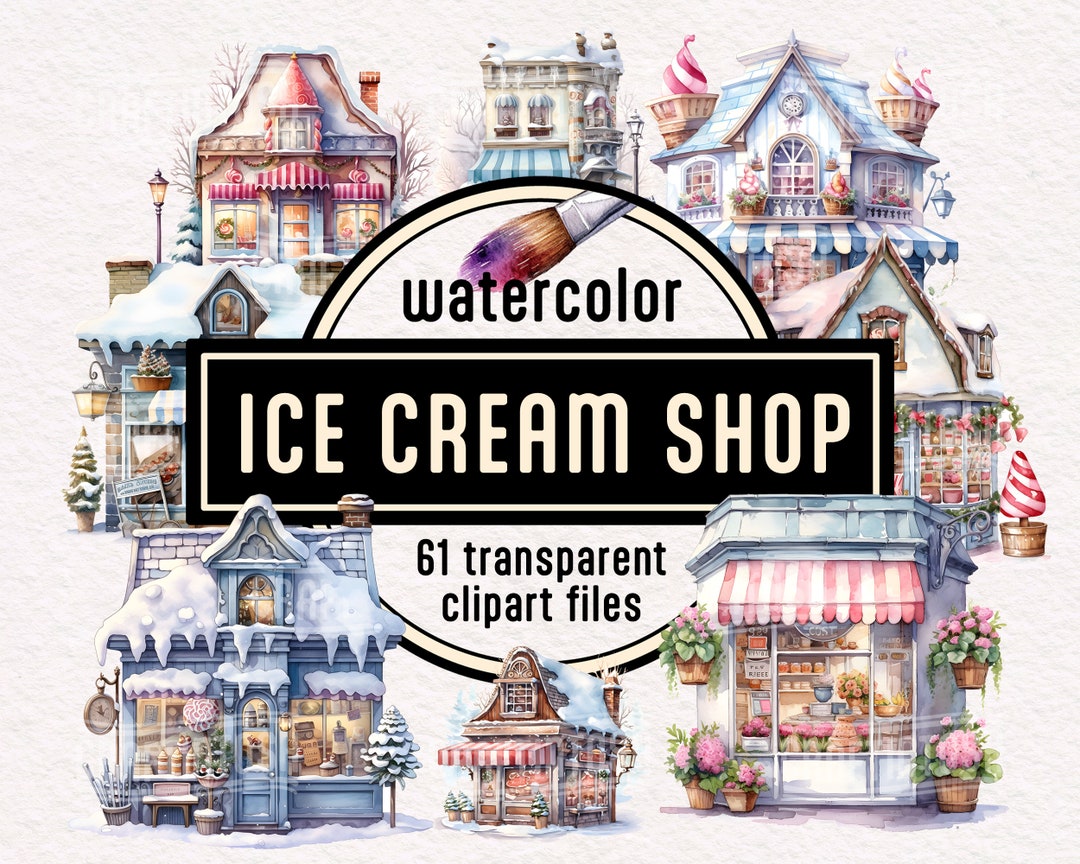 Watercolor Cute Ice Cream Shop Clipart Transparent Ice Cream PNG Summer ...