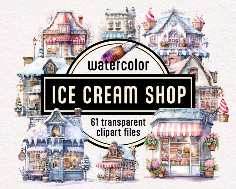 Watercolor Cute Ice Cream Shop Clipart Transparent Ice Cream PNG Summer ...