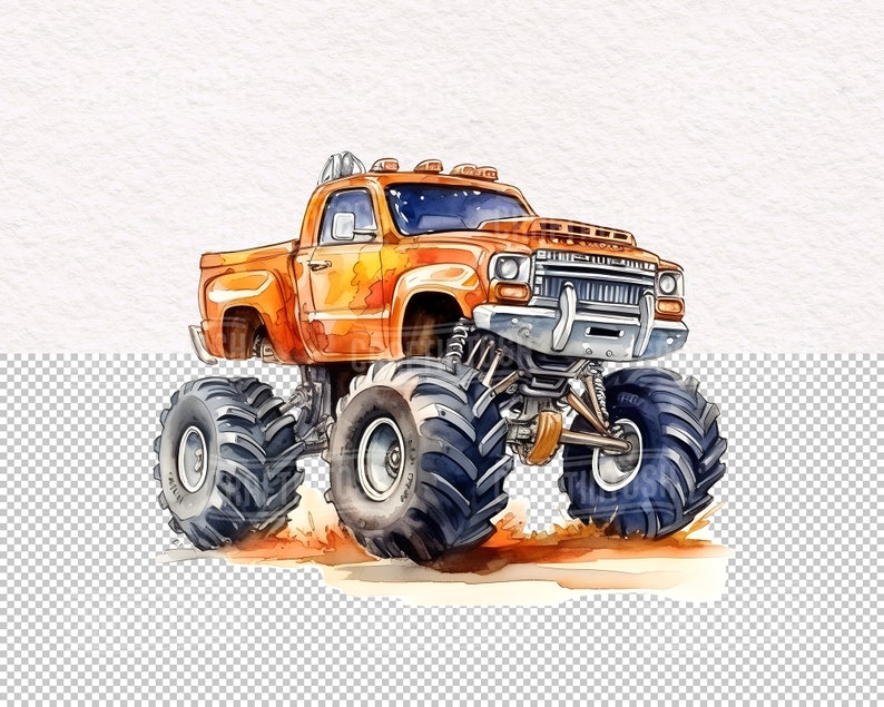 Watercolor Monster Truck Clip Art 53 PNG Set - Digital Graphics ...