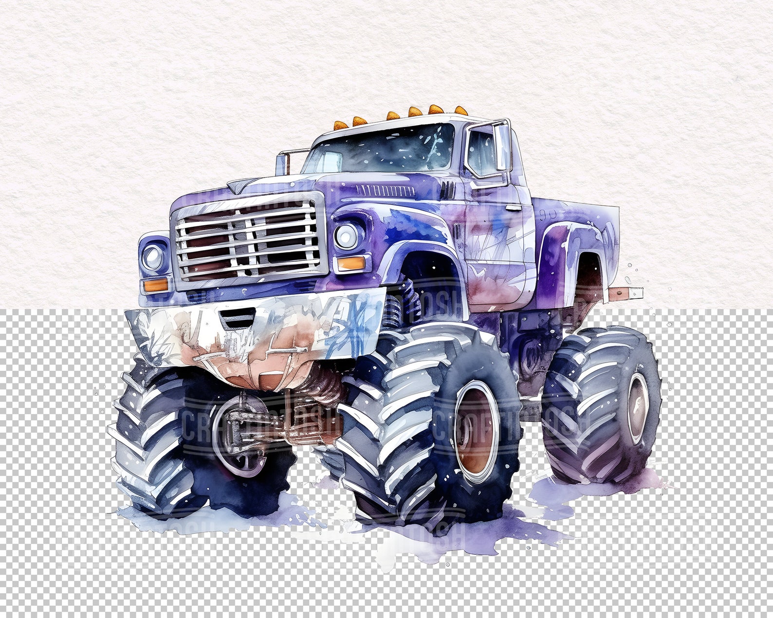 Watercolor Monster Truck Clip Art 53 PNG Set - Digital Graphics ...