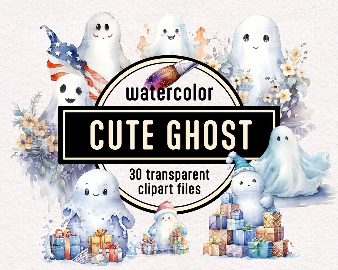 Watercolor Cute Ghost Clipart PNG Halloween Ghost Clipart Floral Ghost ...