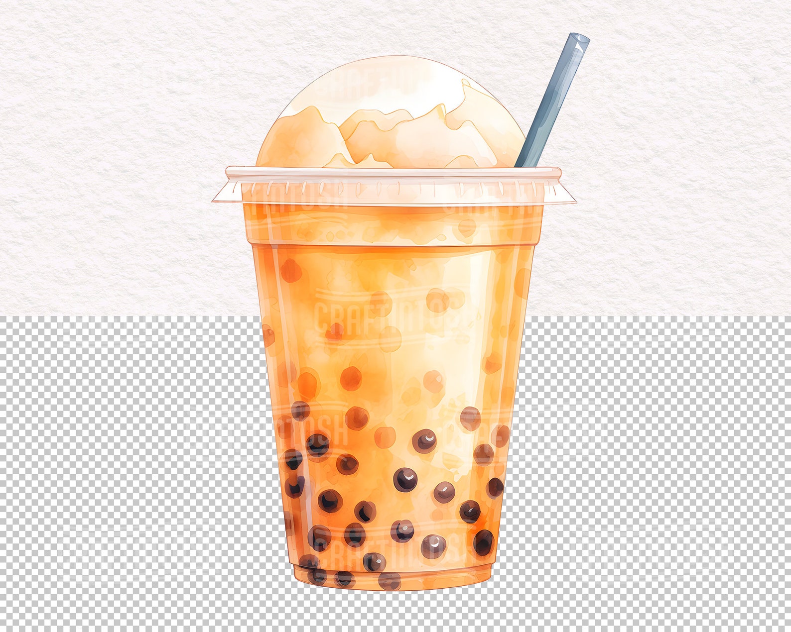 Watercolor Bubble Tea Clip Art Transparent Boba Tea PNG Popping Boba ...