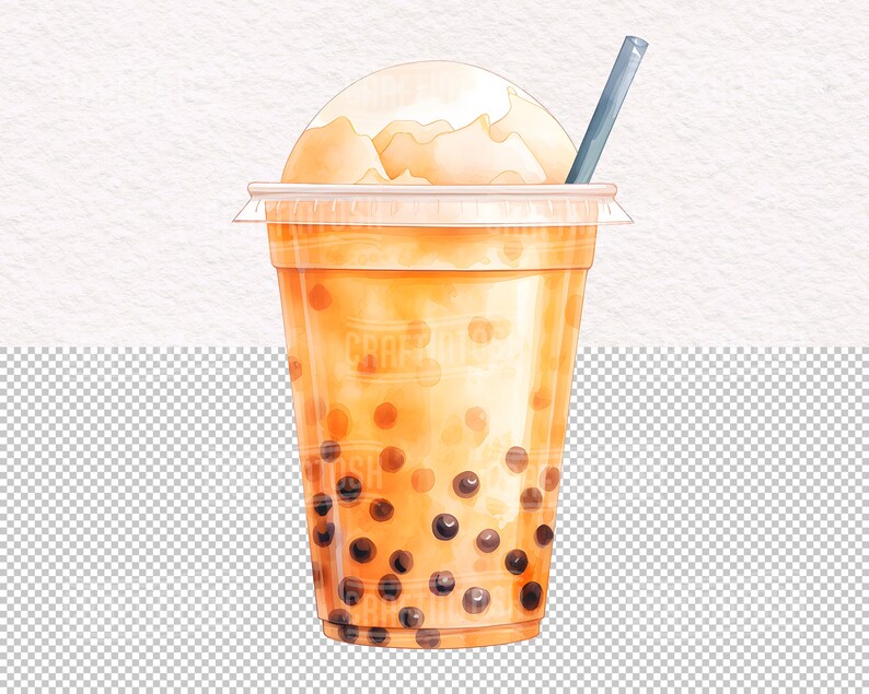 Watercolor Bubble Tea Clip Art Transparent Boba Tea PNG Popping Boba ...