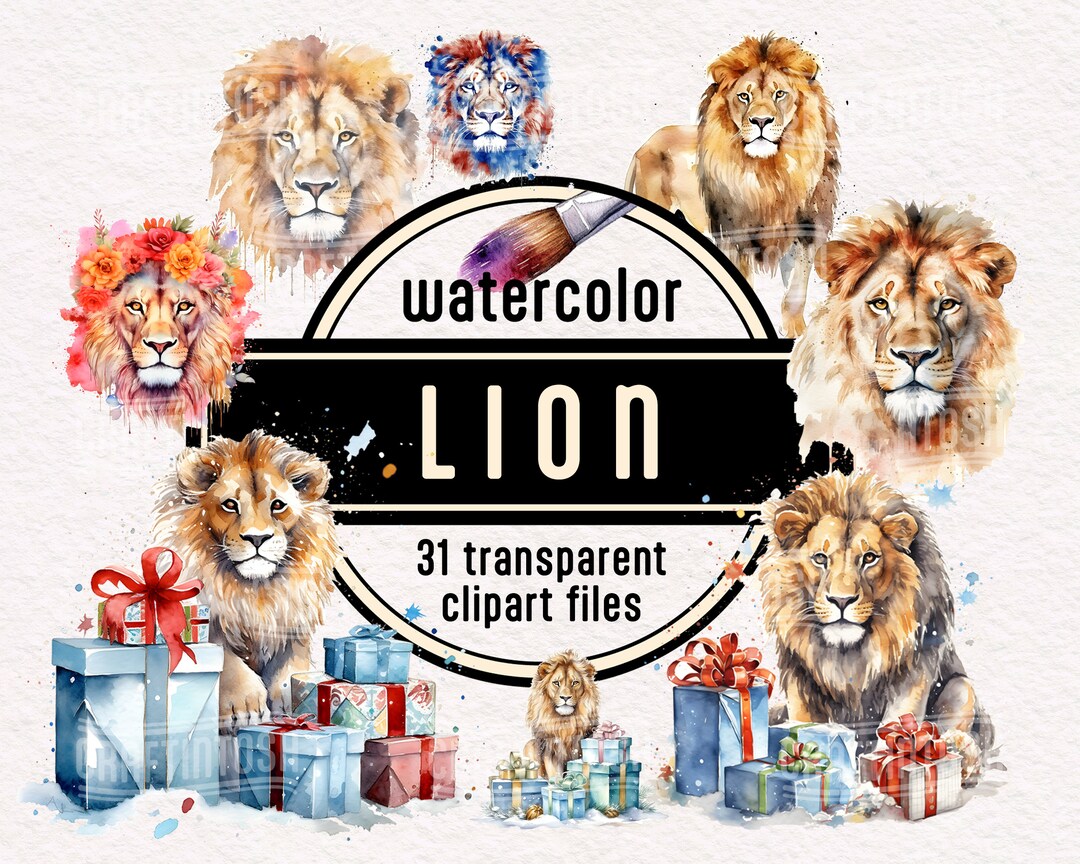 Watercolor Lion Clipart Lion PNG Lions With Crowns Lion Head Lion With ...