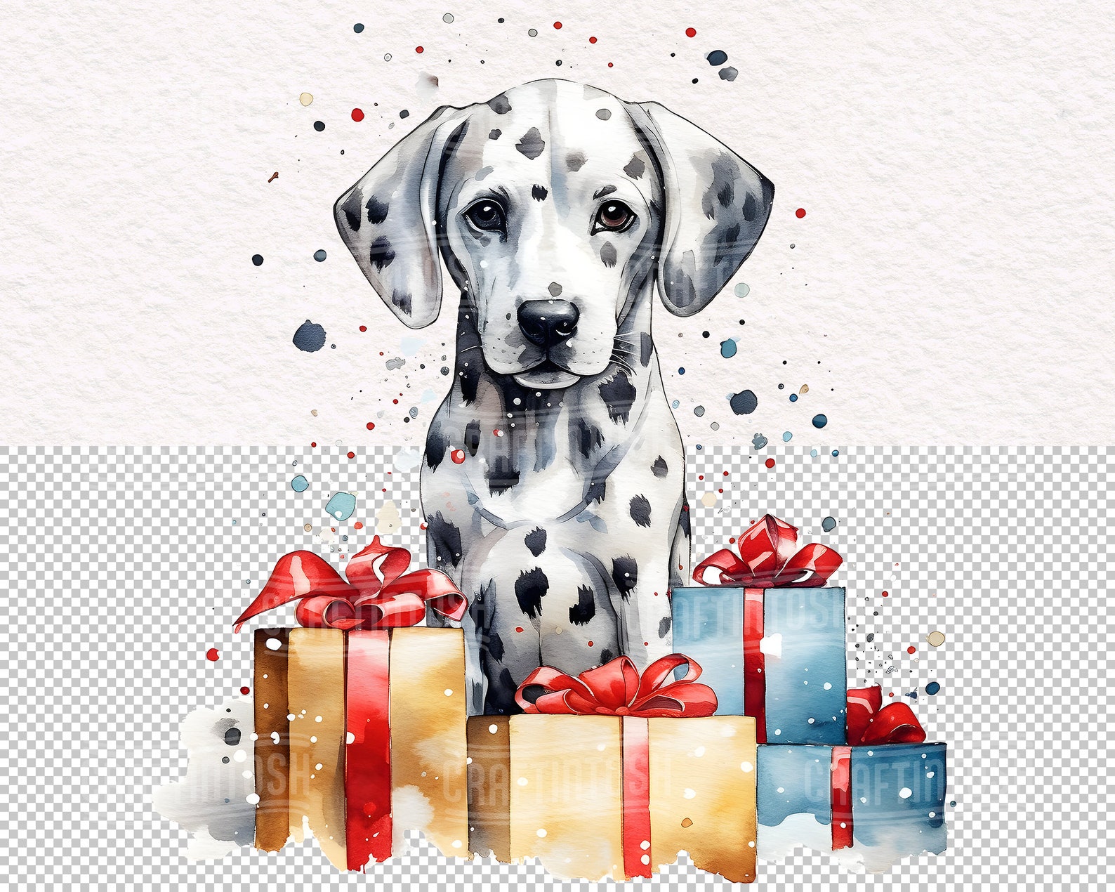 Watercolor Dog With Presents PNG Clipart - Dogs With Christmas Gifts ...
