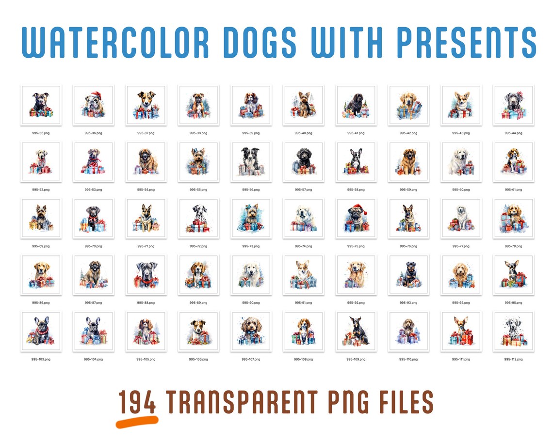 Watercolor Dog With Presents PNG Clipart Dogs With Christmas Gifts Cute ...