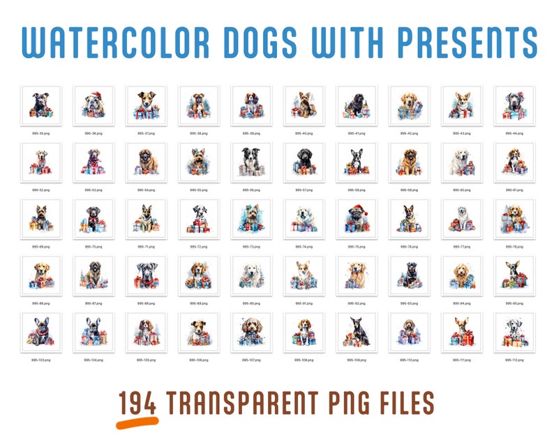 Watercolor Dog With Presents PNG Clipart - Dogs With Christmas Gifts ...