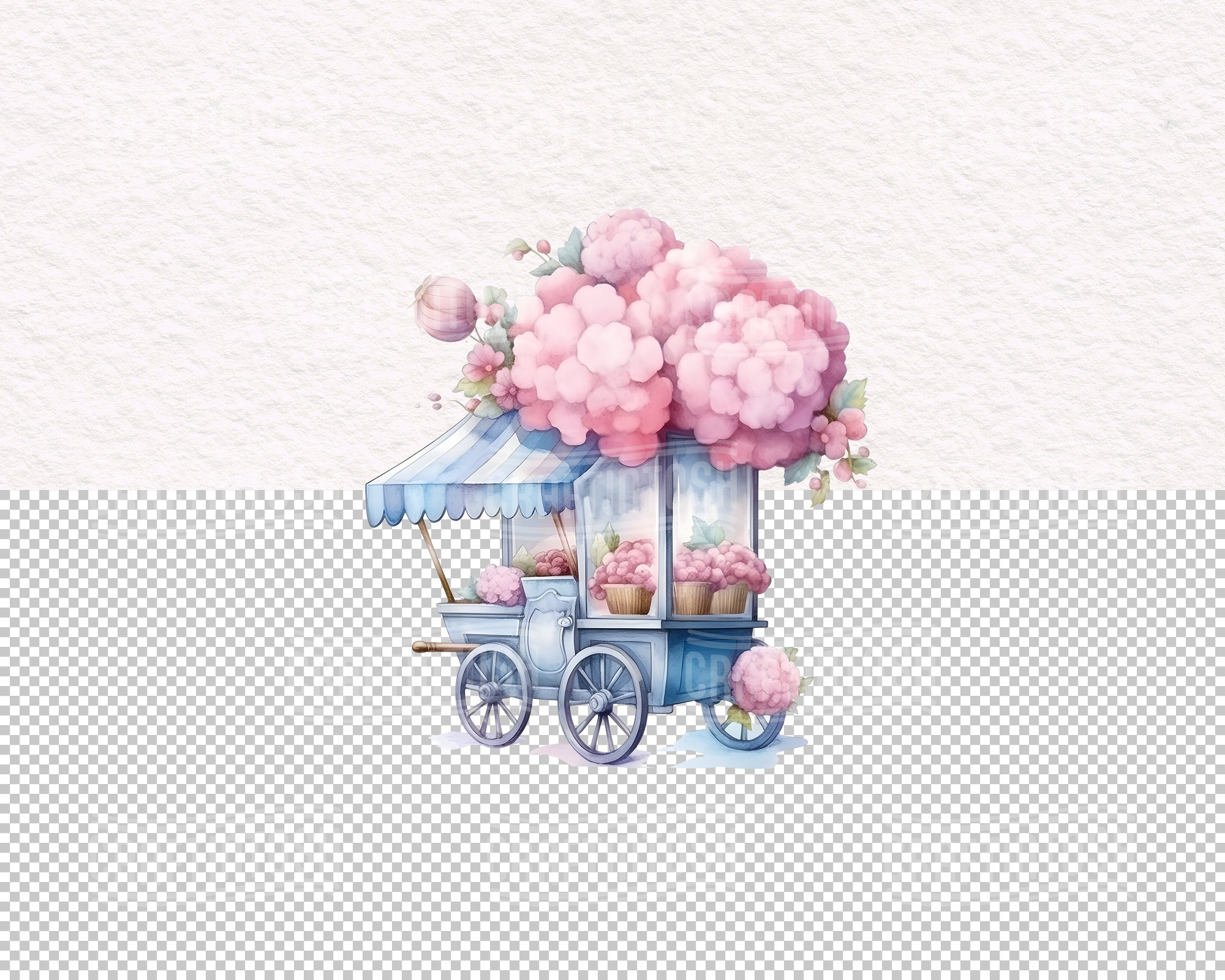 Watercolor Cotton Candy Shop Clipart Transparent Cotton Candy Stand PNG ...