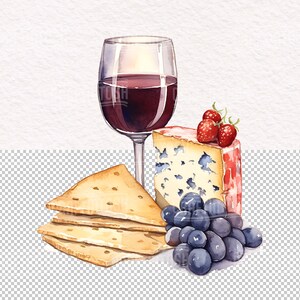 Watercolor Wine and Cheese Clipart Bundle - PNG Cheese Board Wine ...