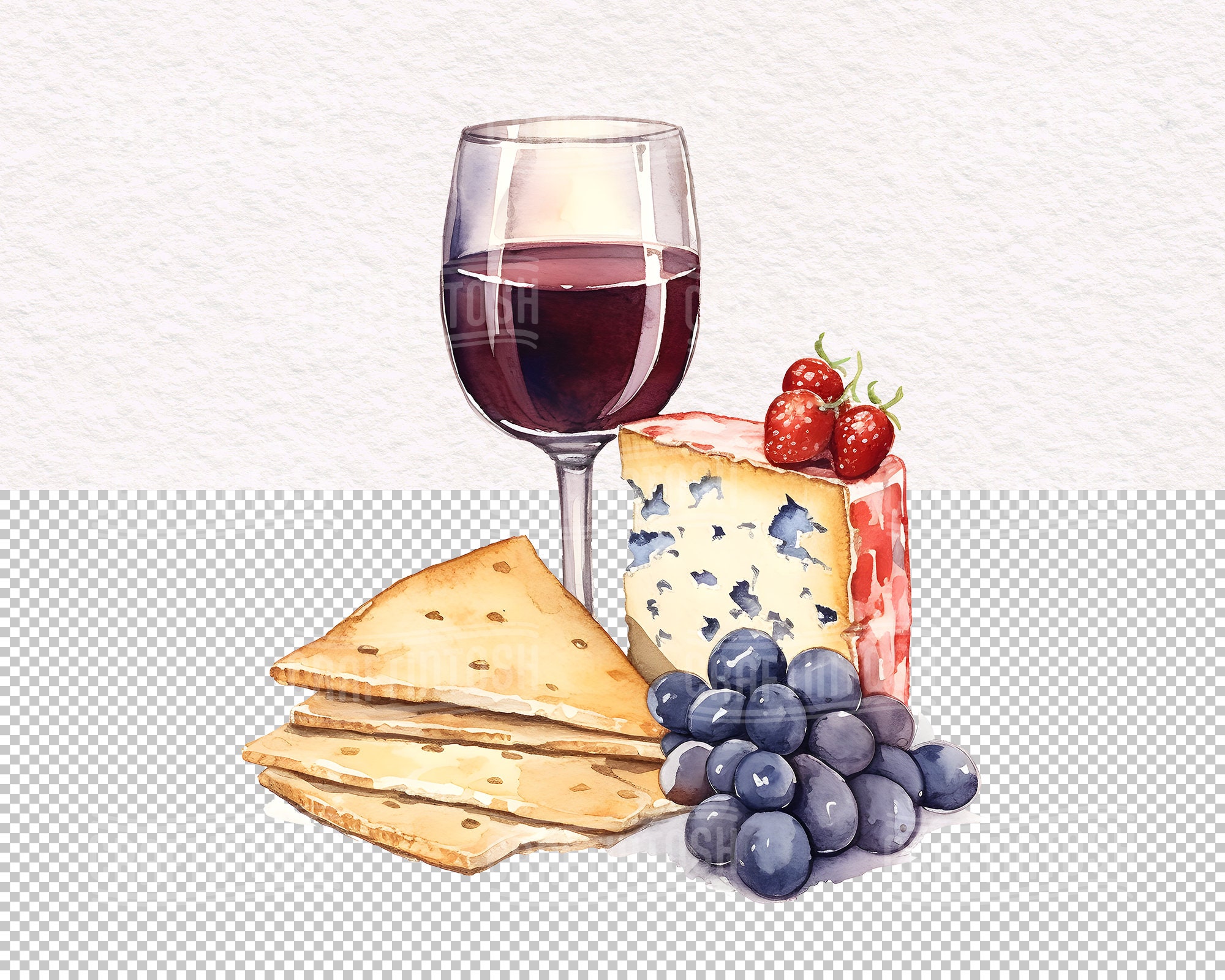 Watercolor Wine and Cheese Clipart Bundle PNG Cheese Board Wine Grapes ...