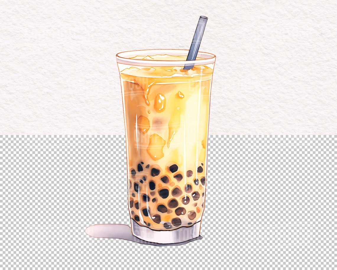 Watercolor Boba Tea Clipart - Bubble Tea PNG Tapioca Tea Boba Nai Cha ...