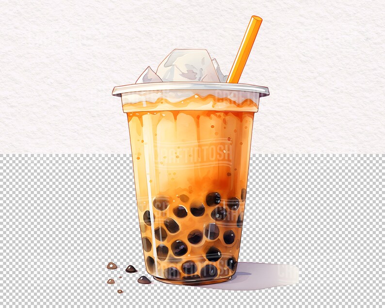Watercolor Bubble Tea Clip Art Transparent Boba Tea PNG Popping Boba ...