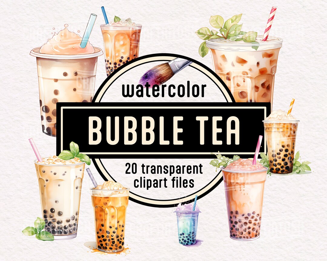Watercolor Bubble Tea Clip Art Transparent Boba Tea PNG Popping Boba ...
