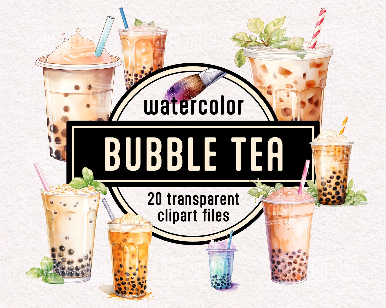 Watercolor Bubble Tea Clip Art Transparent Boba Tea PNG Popping Boba ...