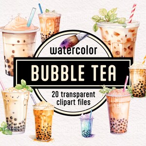 Watercolor Bubble Tea Clip Art Transparent Boba Tea PNG Popping Boba ...