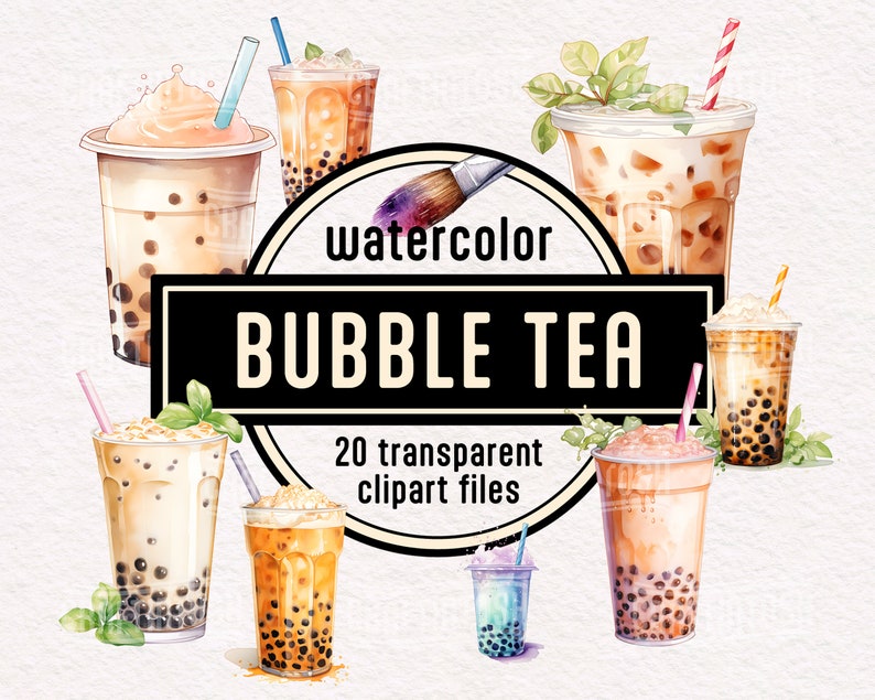 Watercolor Bubble Tea Clip Art Transparent Boba Tea PNG Popping Boba ...