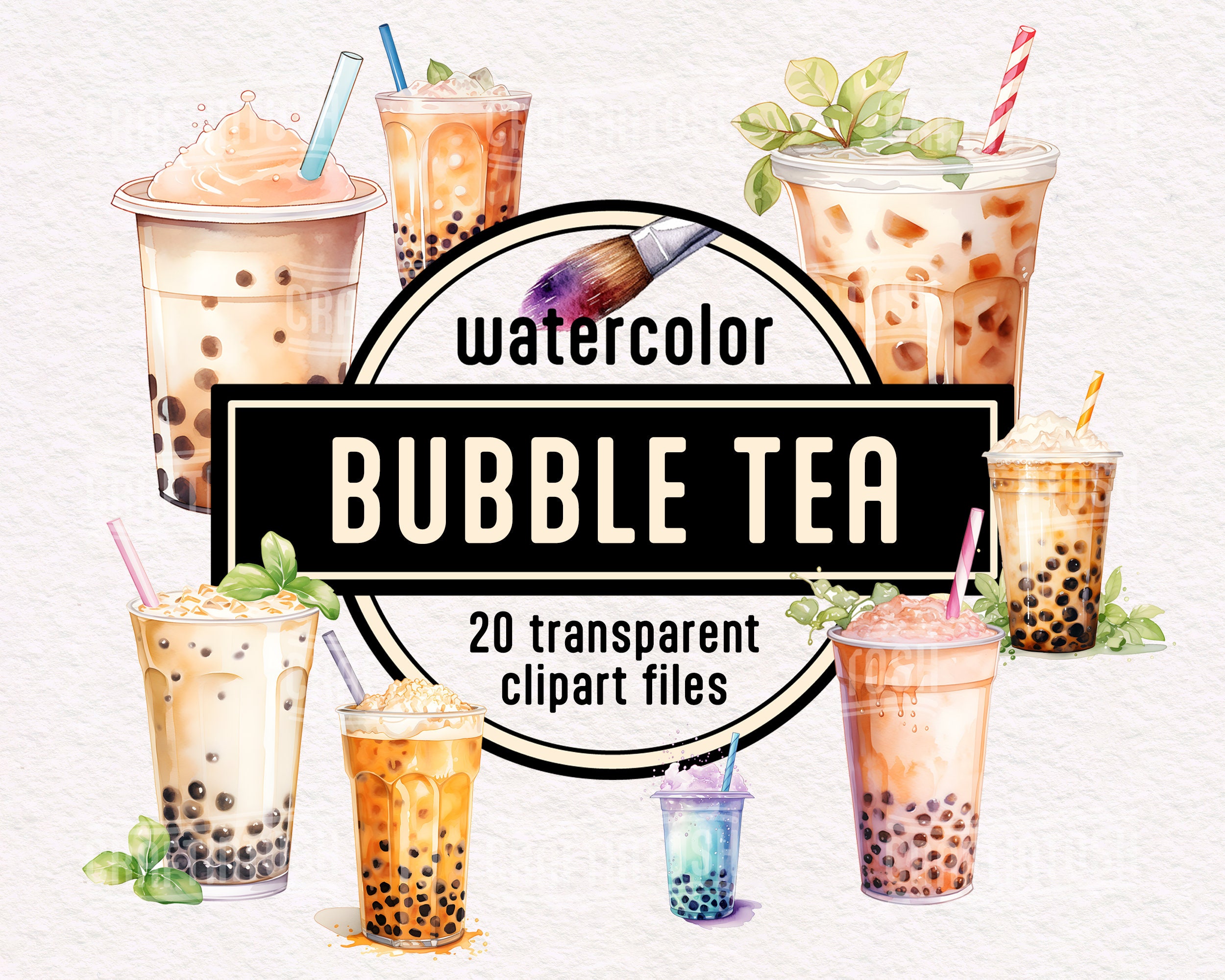 Watercolor Bubble Tea Clip Art Transparent Boba Tea PNG Popping Boba ...