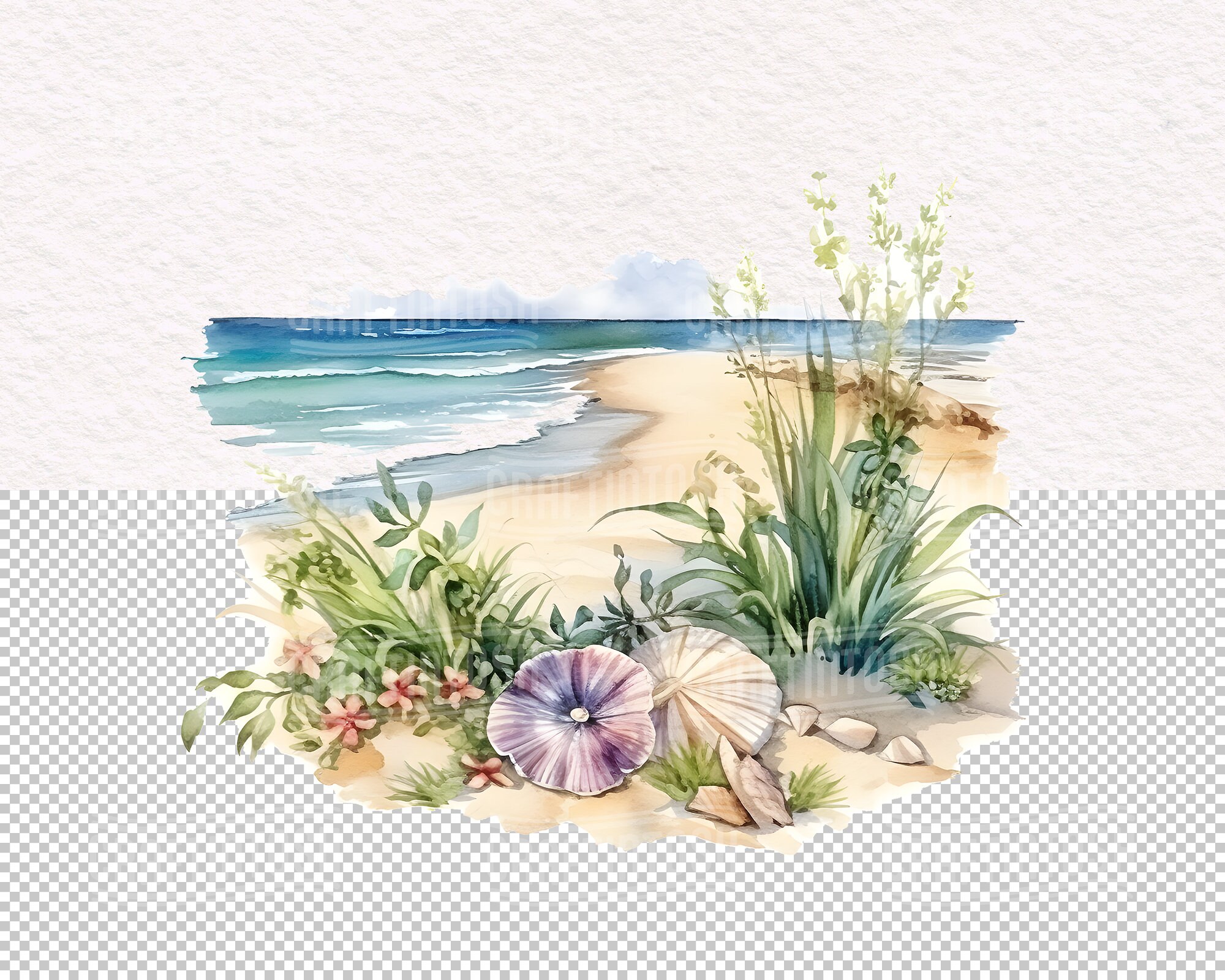 Watercolor Beach Time Clipart Seaside Vacation Beach PNG Summer ...