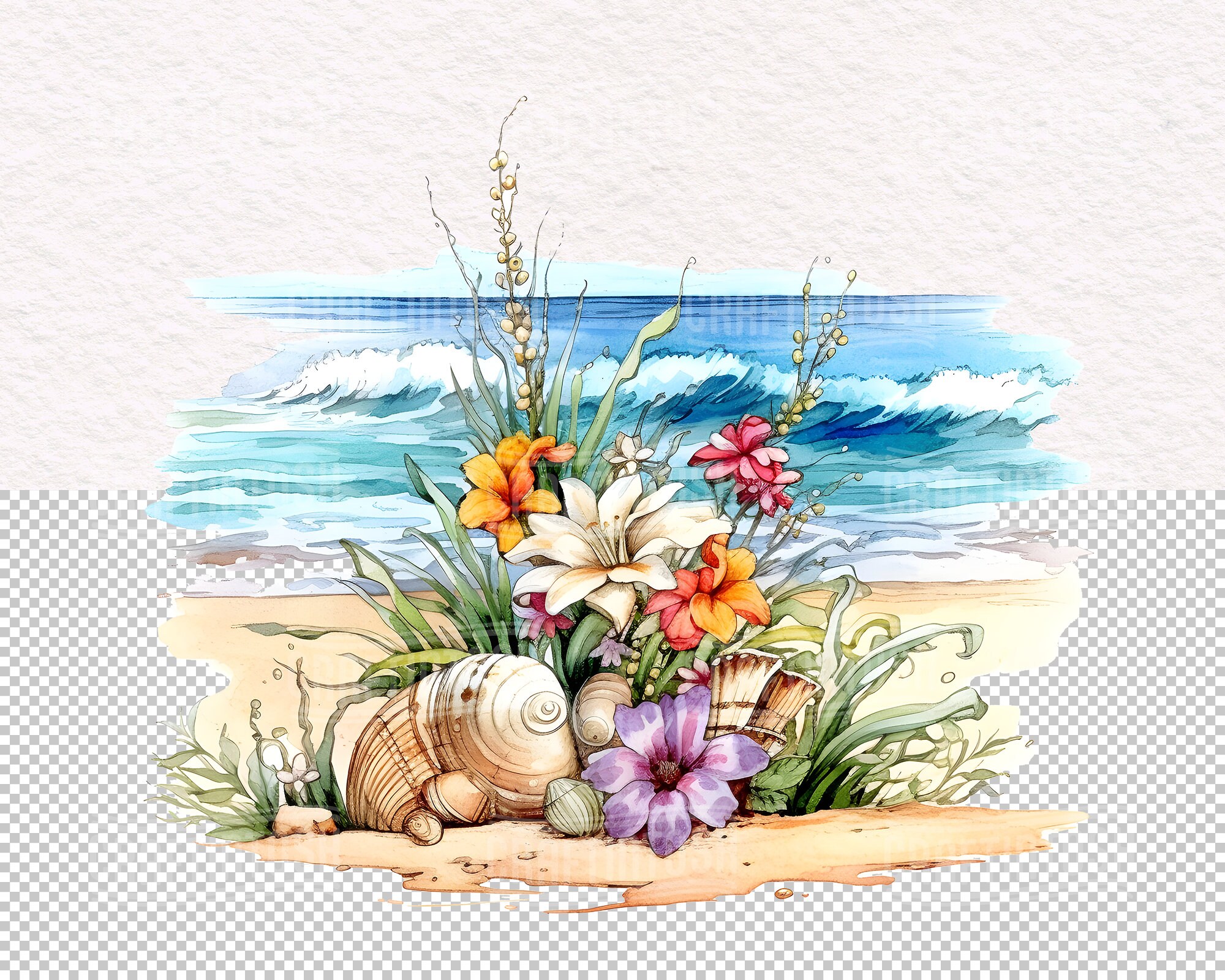 Watercolor Beach Time Clipart Seaside Vacation Beach PNG Summer ...