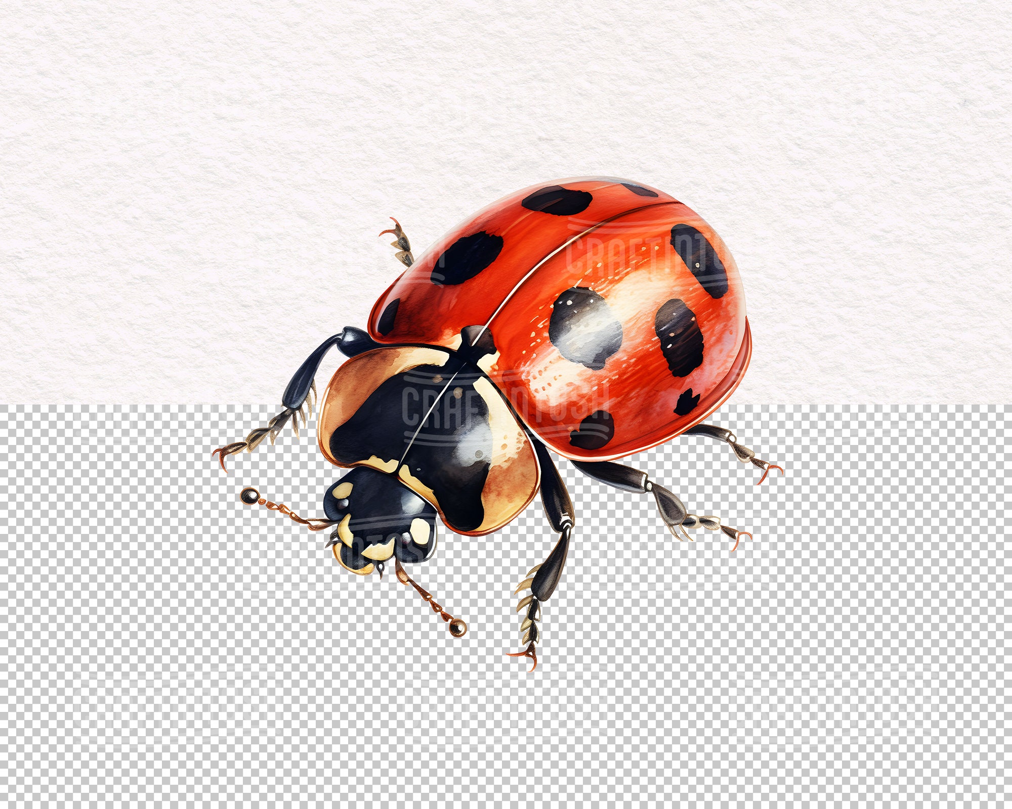 Watercolor Crawling Ladybug Clipart - Transparent Insect Clipart Cute ...